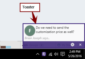 What are toaster notifications in Office Chat?